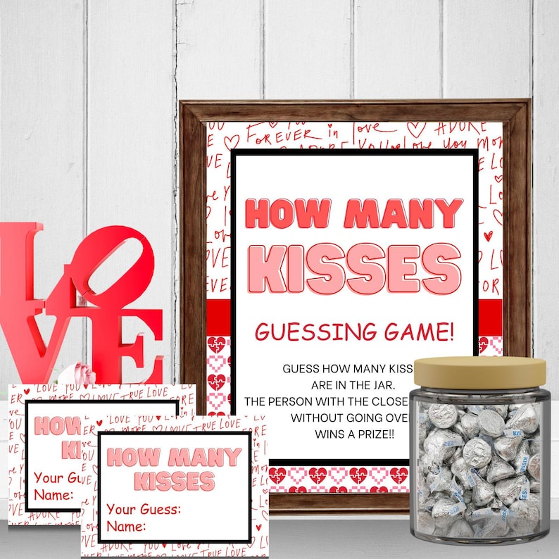 Valentine's Day Guessing Game Printable, How Many Kisses, Guess How ...