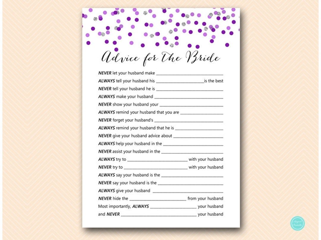 Purple Silver Advice for the Bride Card, Husband Advice, Never and ...