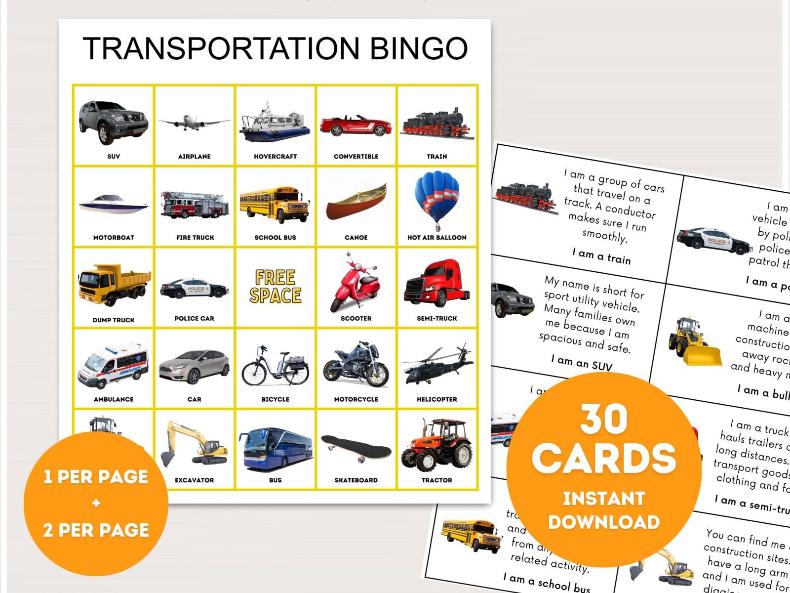 Transportation Bingo Cards, Transportation Bingo, Transportation Party ...