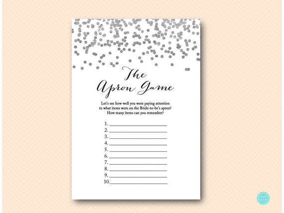 Silver Bridal Shower Games, The Apron Game, Memory game, bridal shower ...