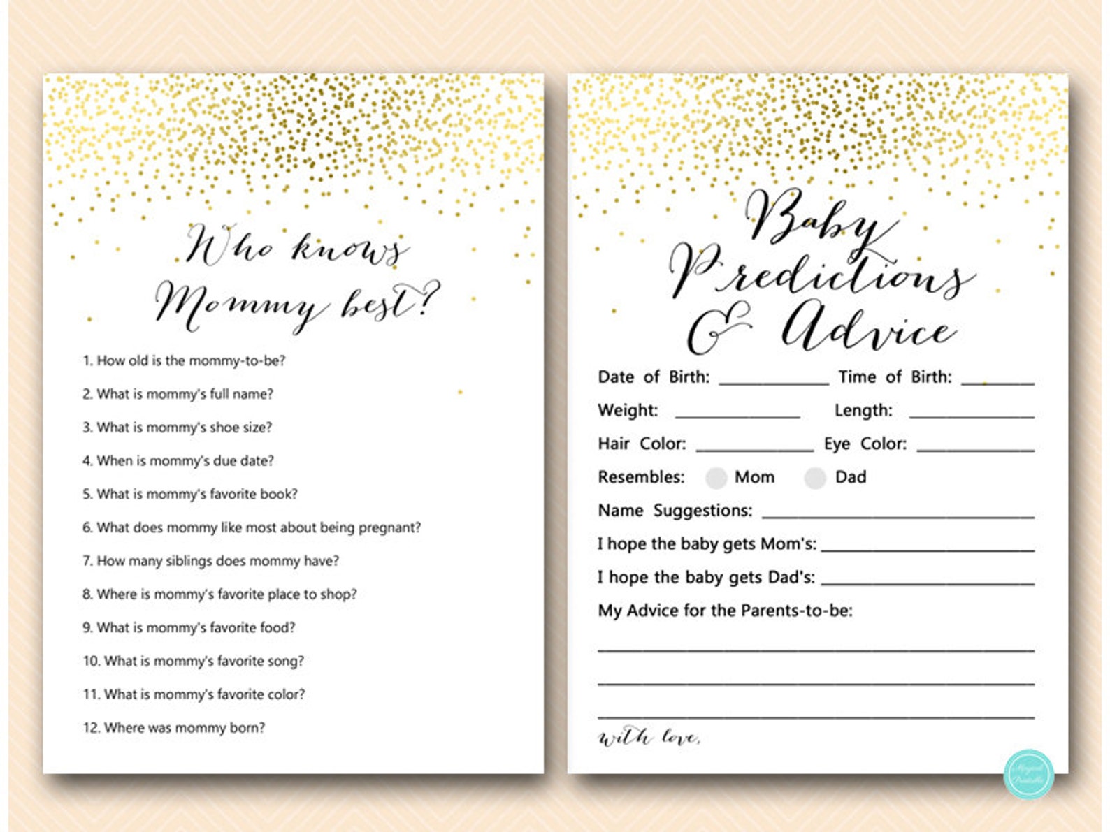 Gold Baby Shower Games Package Instant Download Baby - Etsy
