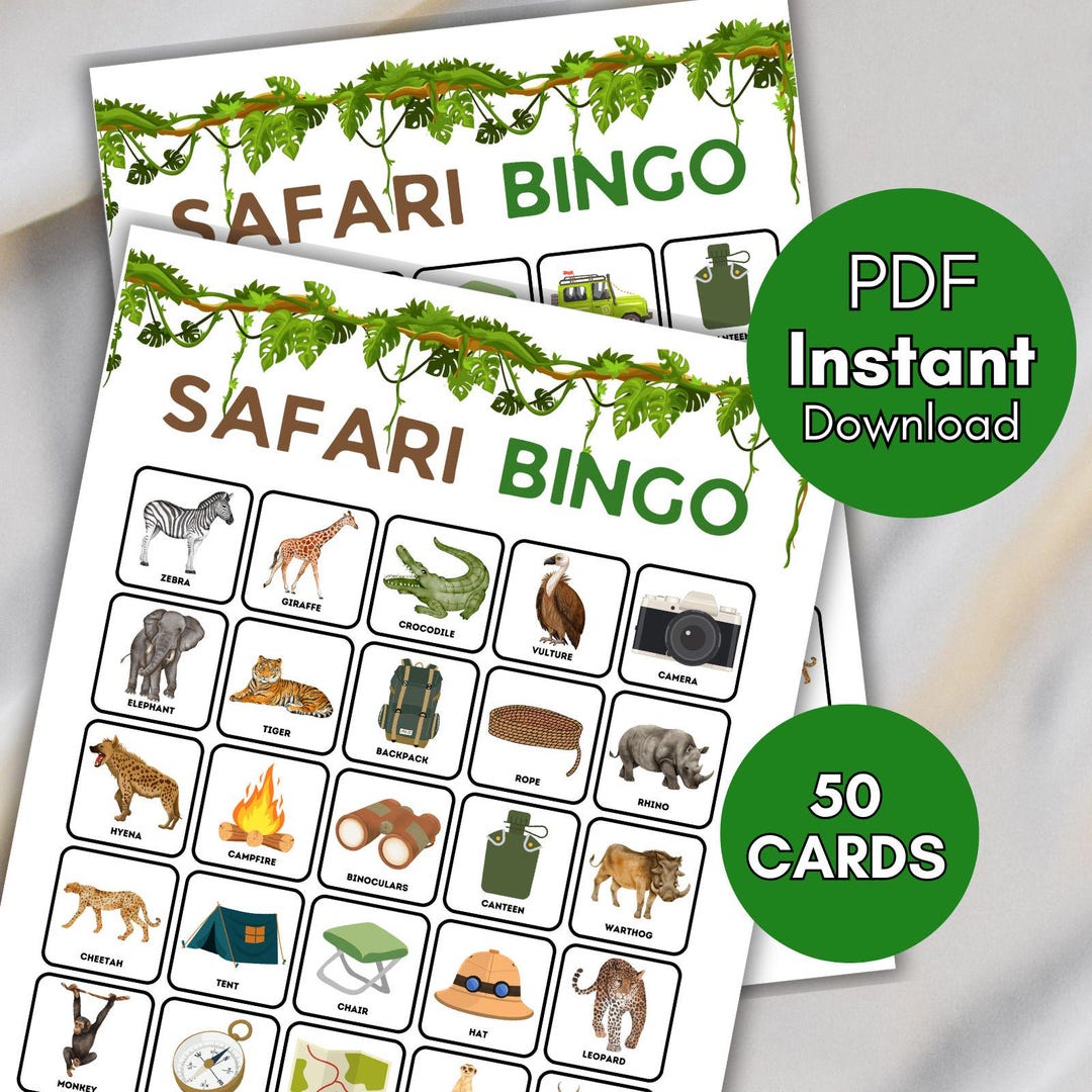 Safari Bingo Cards, Printable Safari Bingo, Download Safari Bingo ...