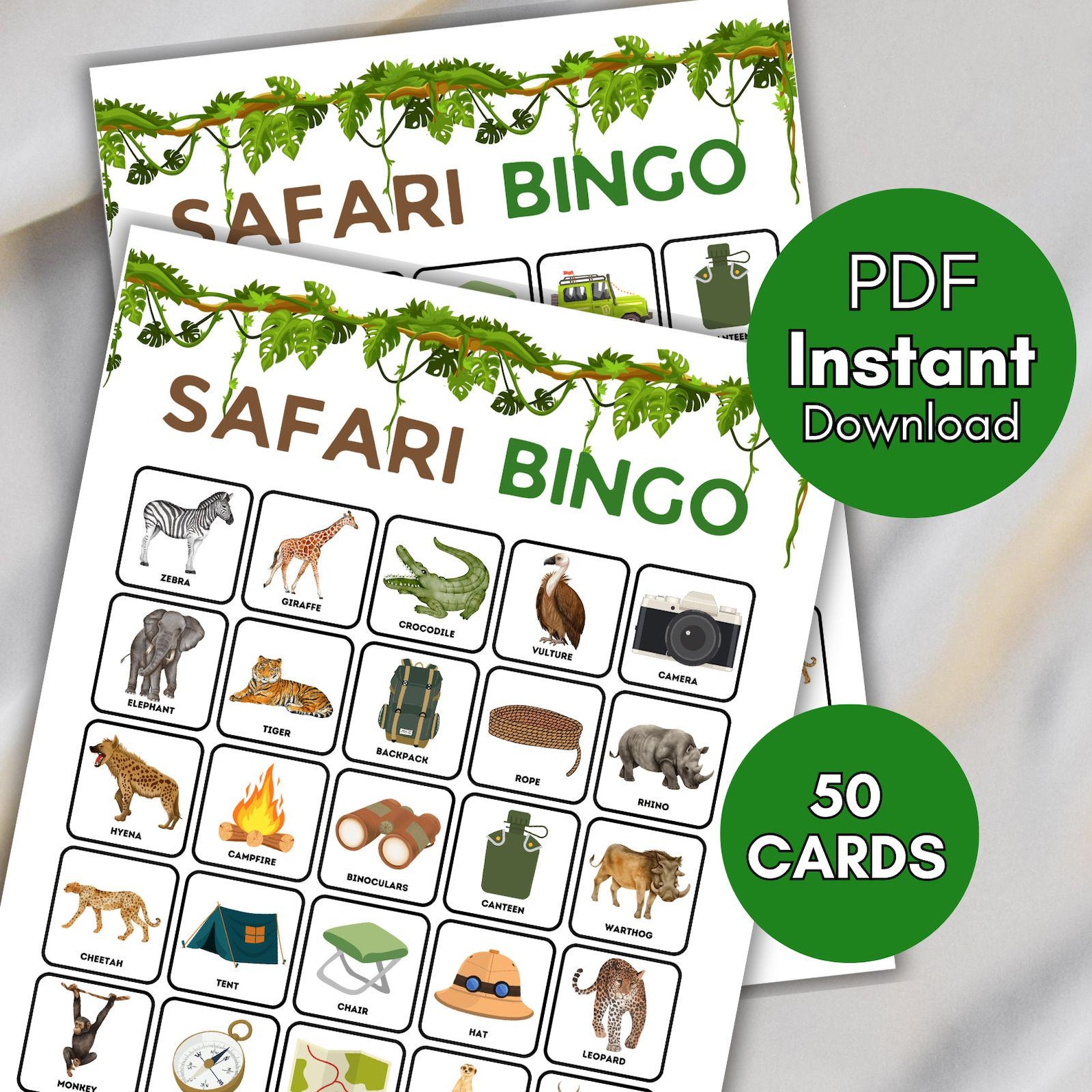 Safari Bingo Cards, Printable Safari Bingo, Download Safari Bingo ...