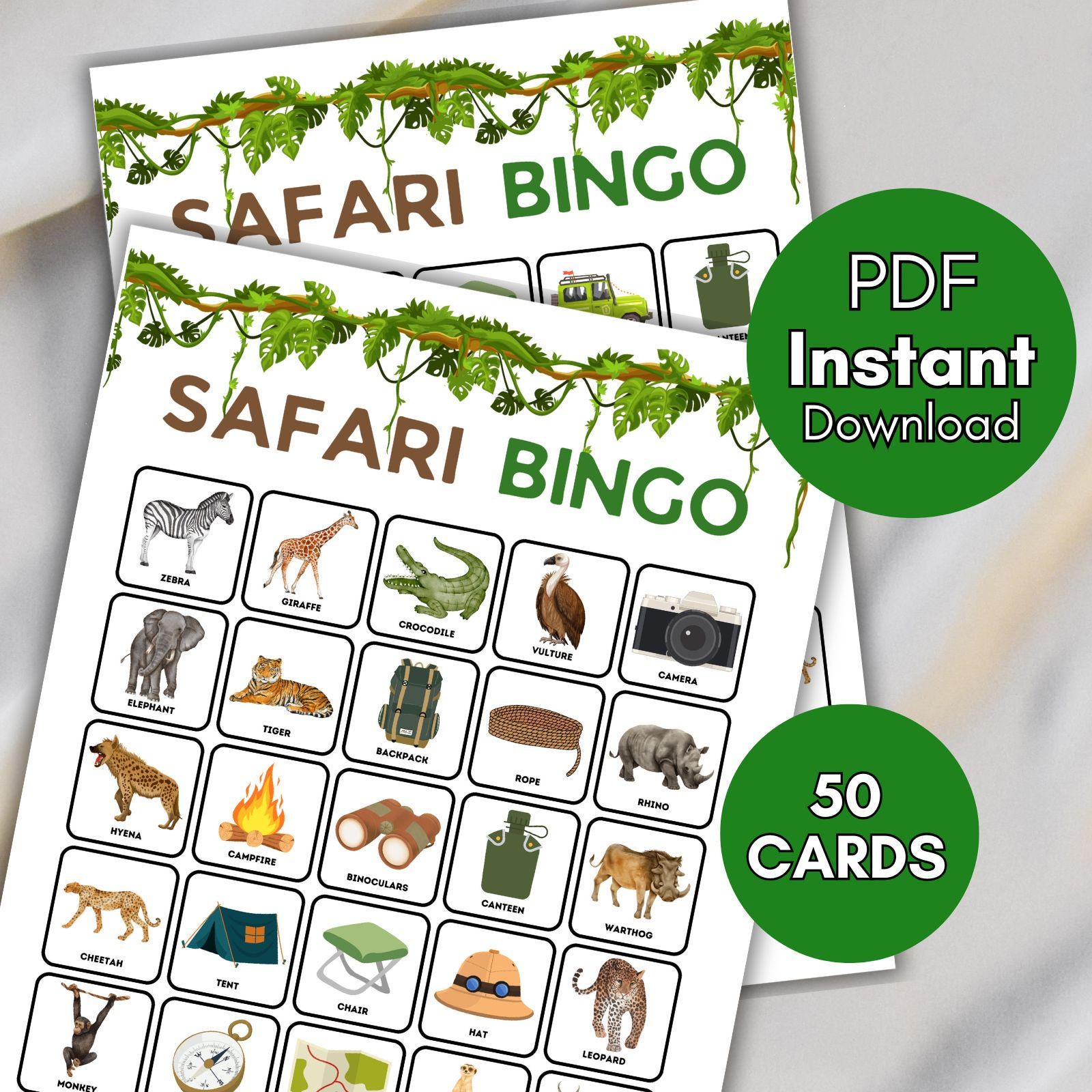 Safari Bingo Cards, Printable Safari Bingo, Download Safari Bingo ...