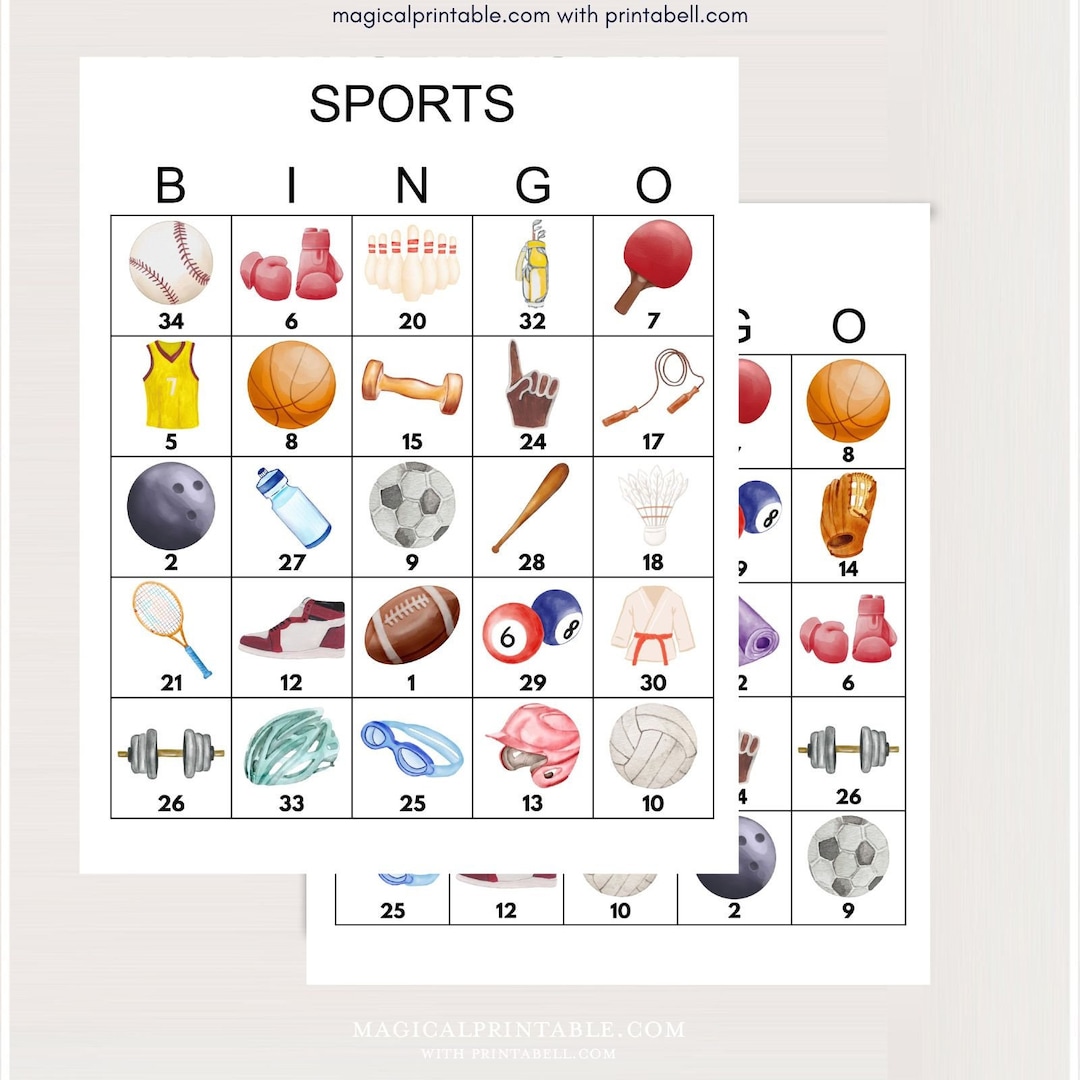 100x Sports Bingo Cards, Printable Sports Birthday Bingo, Birthday ...