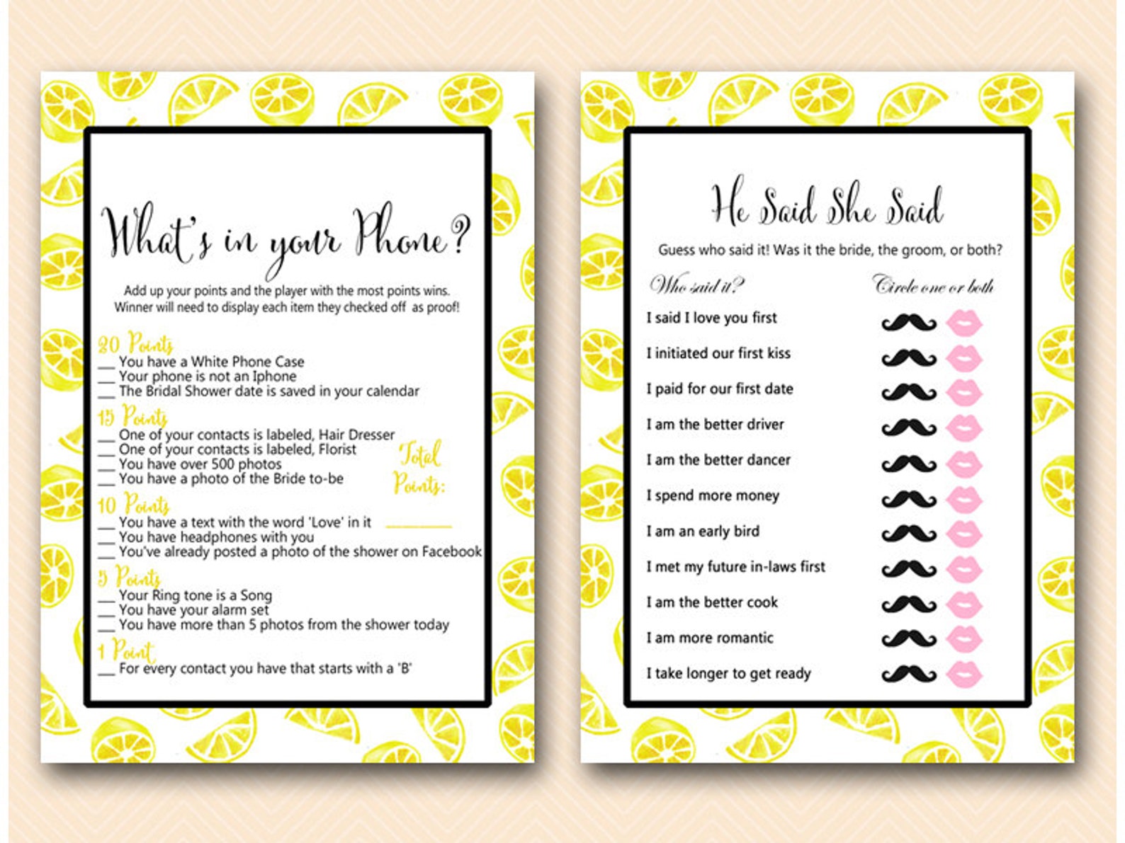 Summer Lemon Bridal Shower Game Printable Lemonade Who Knows | Etsy