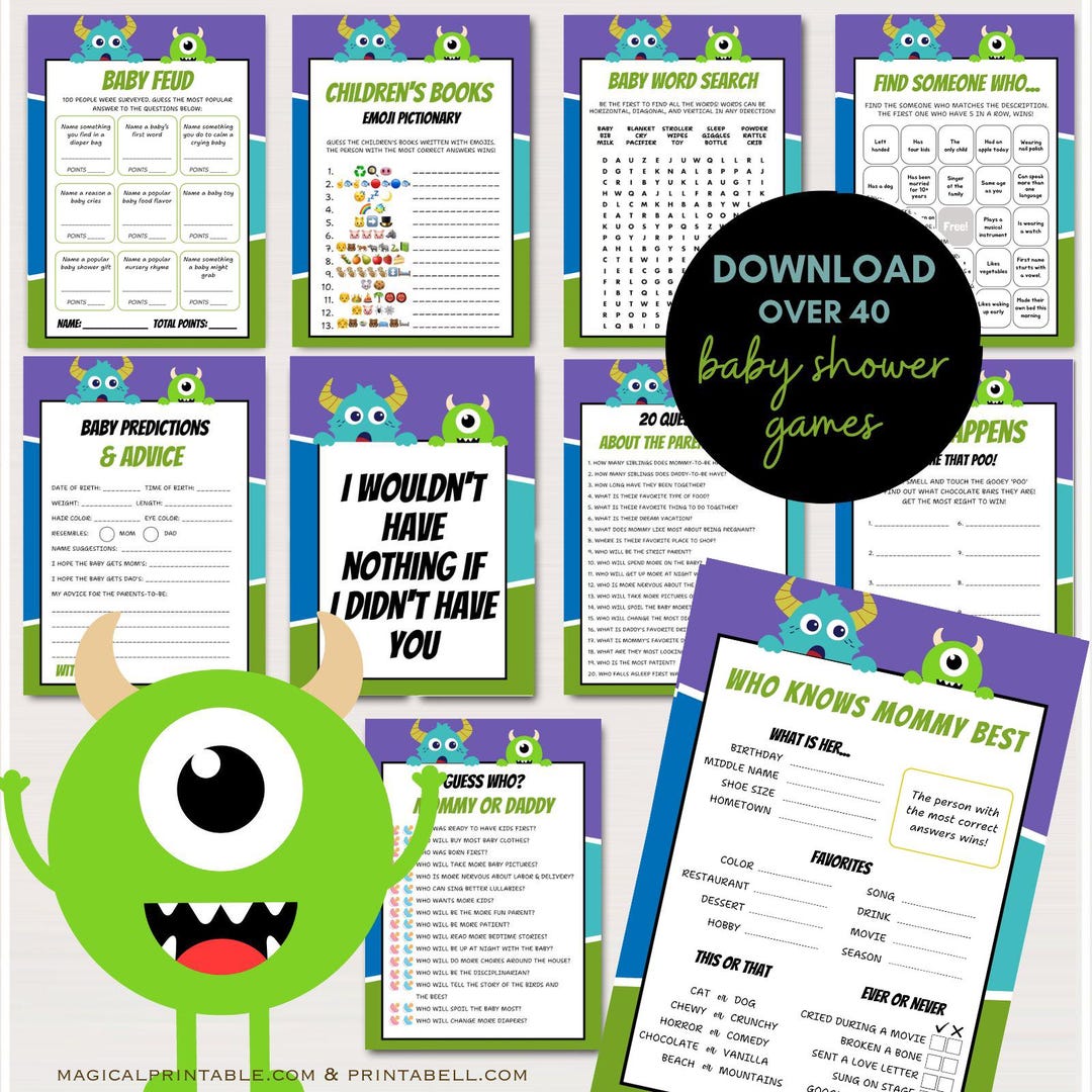 Editable Monster Baby Shower Games Bundle, A Little Monster is on the ...