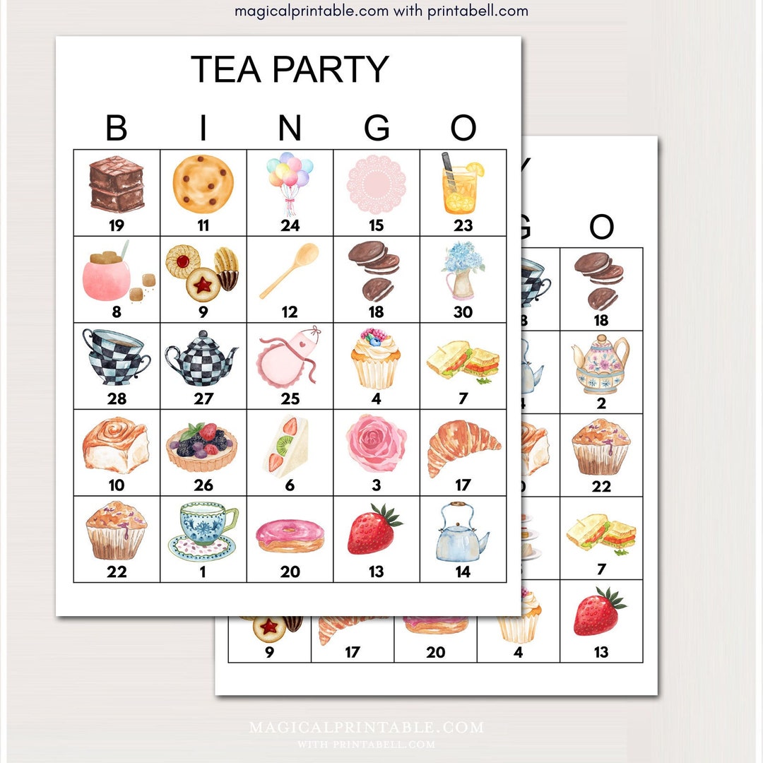 100x Tea Party Bingo Cards, Tea Party Bingo, Tea Party Birthday Game ...
