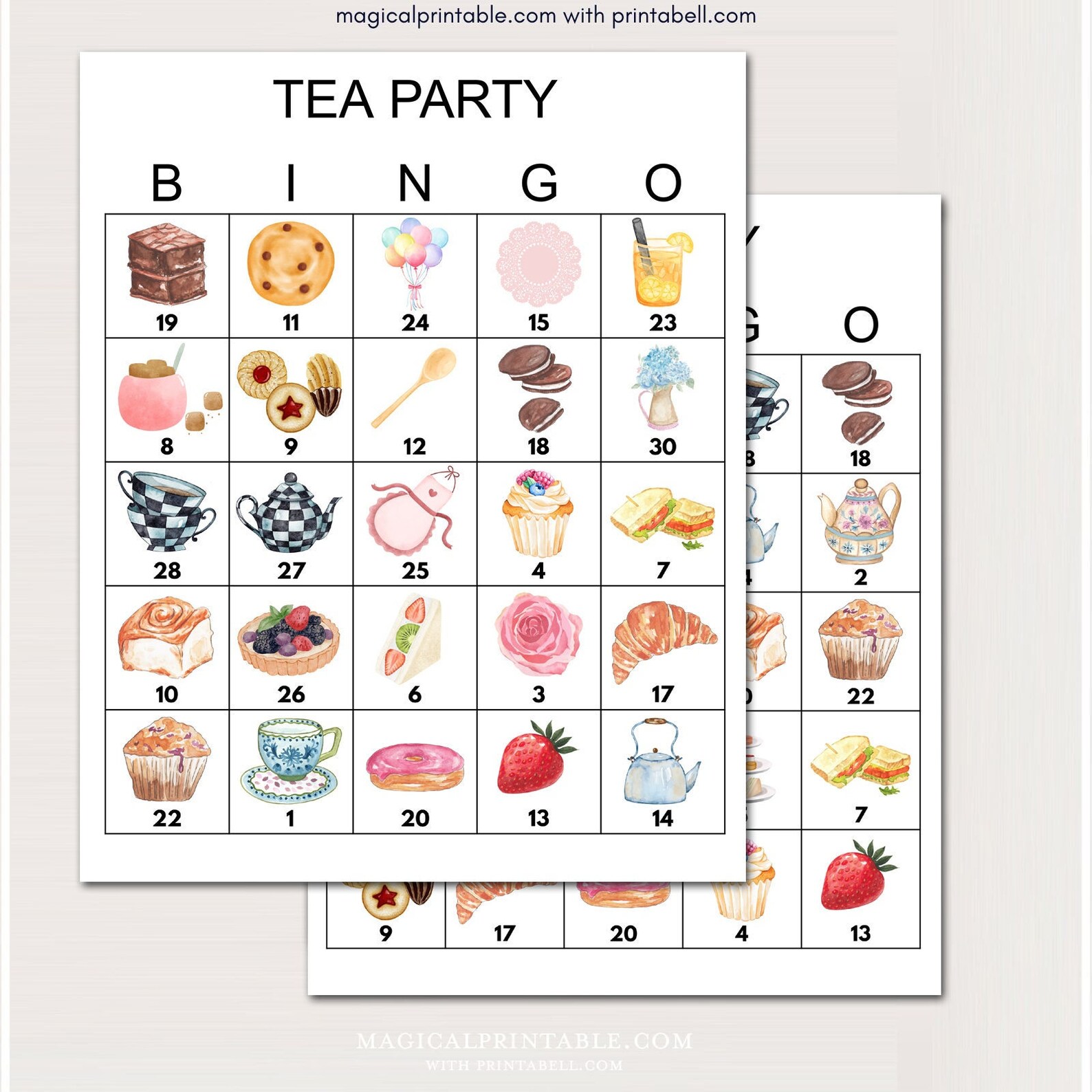 100x Tea Party Bingo Cards, Tea Party Bingo, Tea Party Birthday Game ...