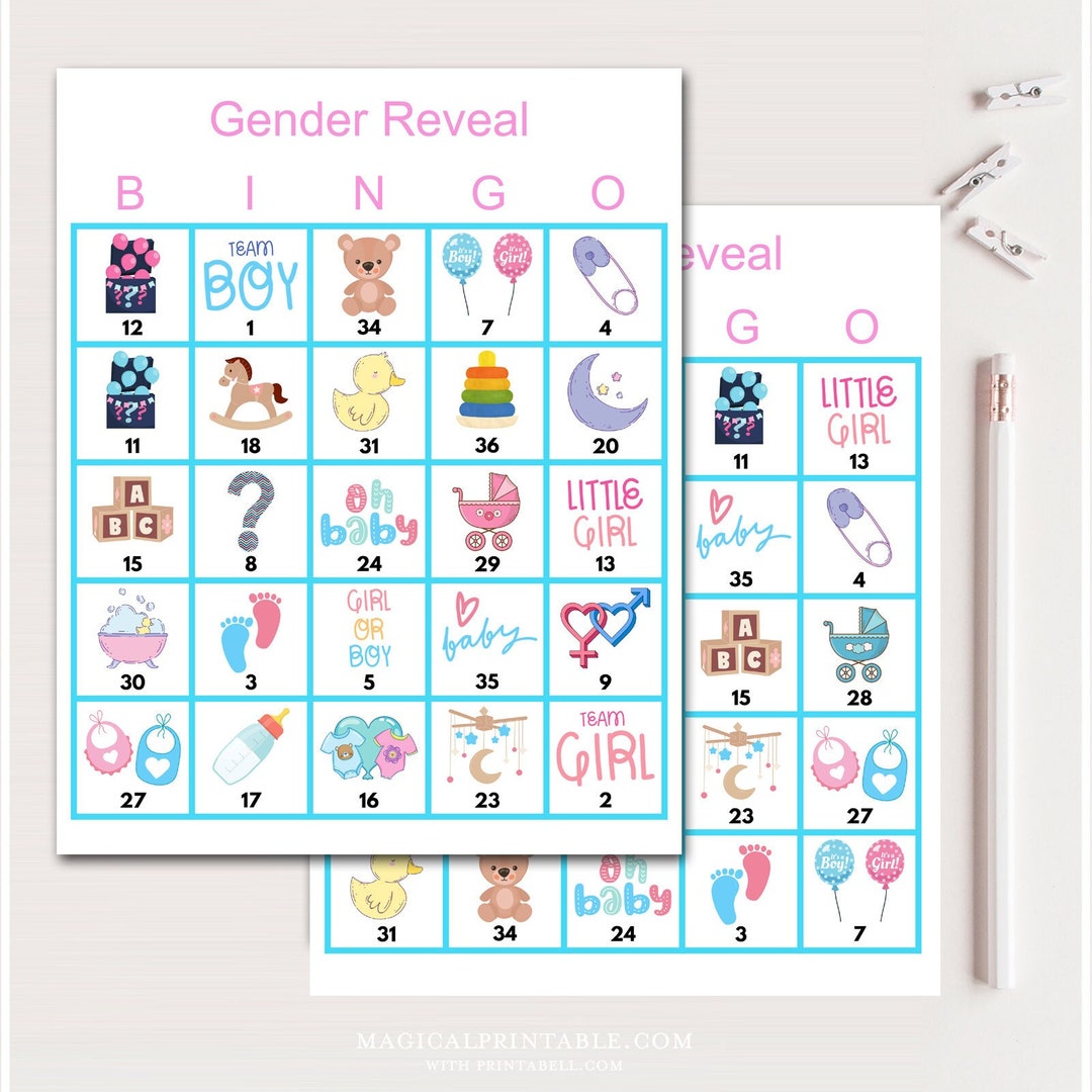 100x Gender Reveal Bingo Cards, Printable Baby Shower Bingo, Gender ...