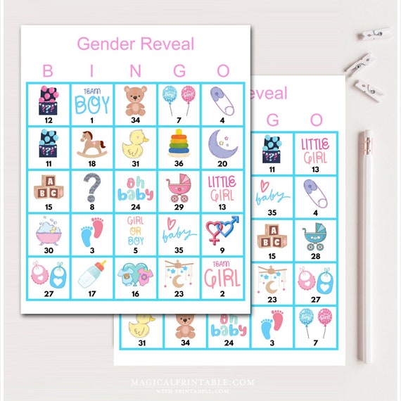 Baby Shower Bingo Gender Reveal Game Printable Gender Reveal Ideas Printable Baby Shower Ideas ...