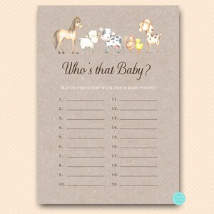 Farm Who's That Baby Game, Guess Who Baby Shower Game, Guess the Baby ...