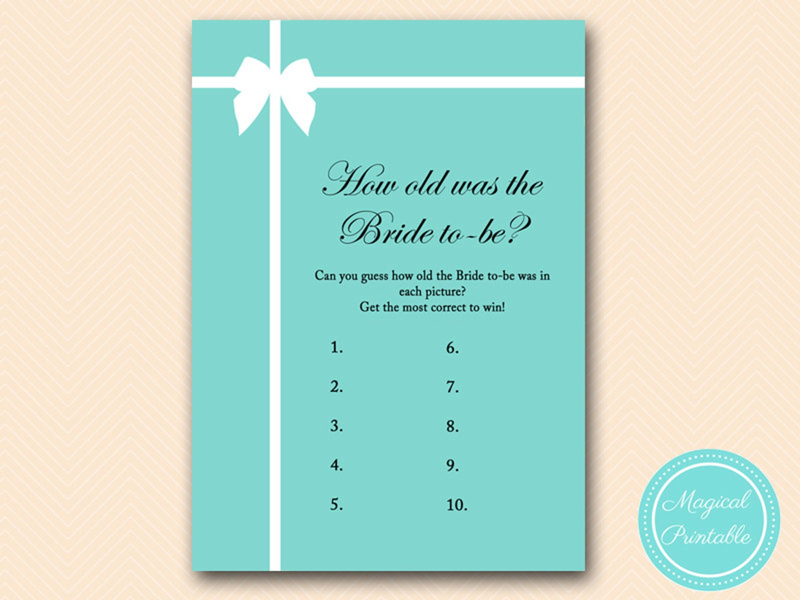How Old Was the Bride, Guess the Age in Photo Game, Aqua Bridal Shower ...