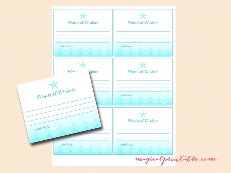 Words of Wisdom Card, Sign, Nautical, Sea, Starfish, Beach Bridal ...