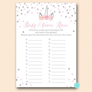 Pink Silver Unicorn Baby Shower Games Package, Instant Download ...