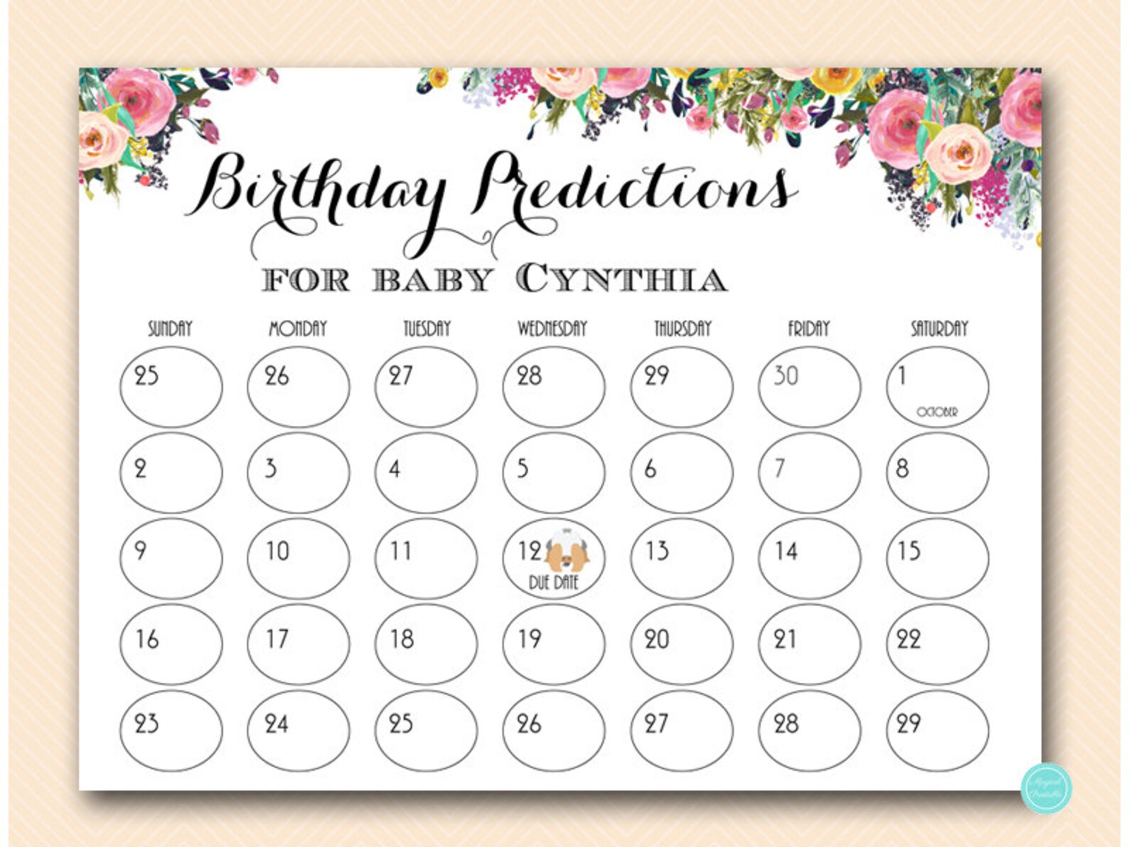 Baby Prediction Calendar baby prediction calendar baby due | Etsy
