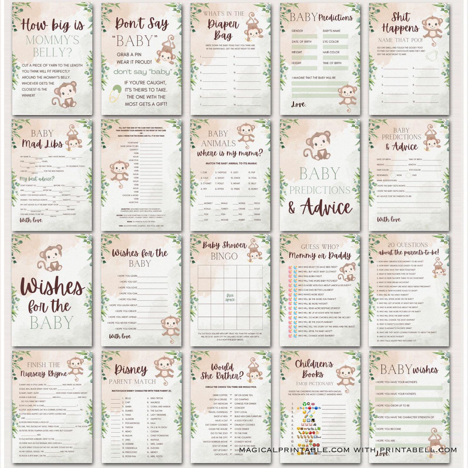 Monkey Baby Shower Games Bundle, Monkey Baby Shower, Baby Monkey Themed ...