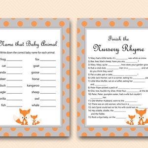 Fox Baby Shower Games Package, Instant Download, Baby Predictions and ...
