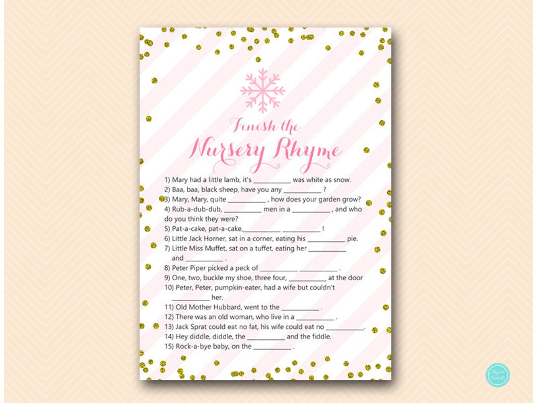 Finish the Nursery Rhyme Game, Nursery Rhyme Quiz, Winter Baby Shower ...