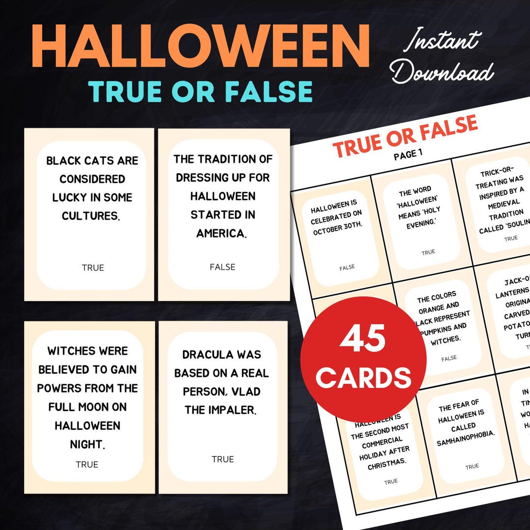 Halloween True or False, Printable Halloween Game, Halloween Party Game ...