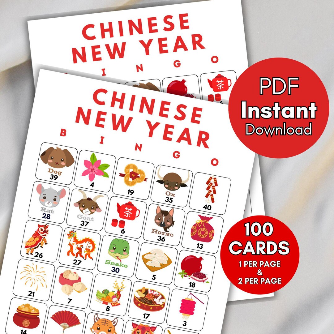 Chinese New Year's Bingo Cards, Printable Chinese New Year Bingo, CNY ...