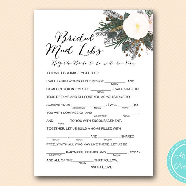 Bridal Shower Mad Libs - Etsy