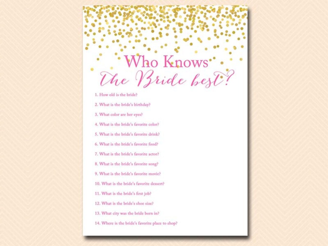 Who Knows the Bride Best, How Well Do You Know the Bride, Bridal Quiz ...