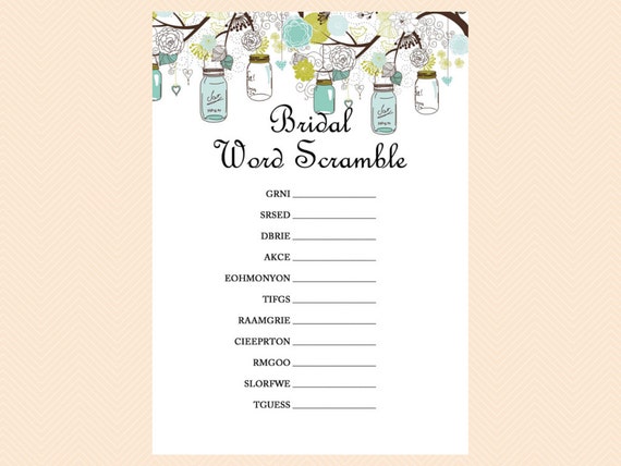 Scramble, Bridal word scramble, unscramble, Mason Jars Bridal Shower ...