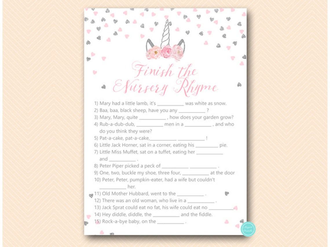 Pink Silver Unicorn Baby Shower Games Package, Whats in Your Phone, Who ...