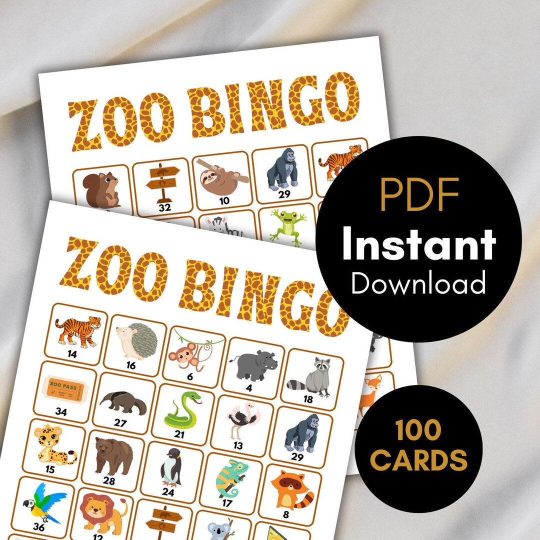 Zoo Bingo Cards, Printable Zoo Birthday Bingo, Zoo Party Game, Zoo ...