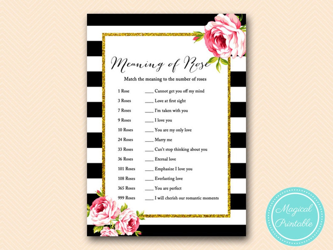 Meaning of Rose Game Printable, Matching Game, Unique Game, Black ...
