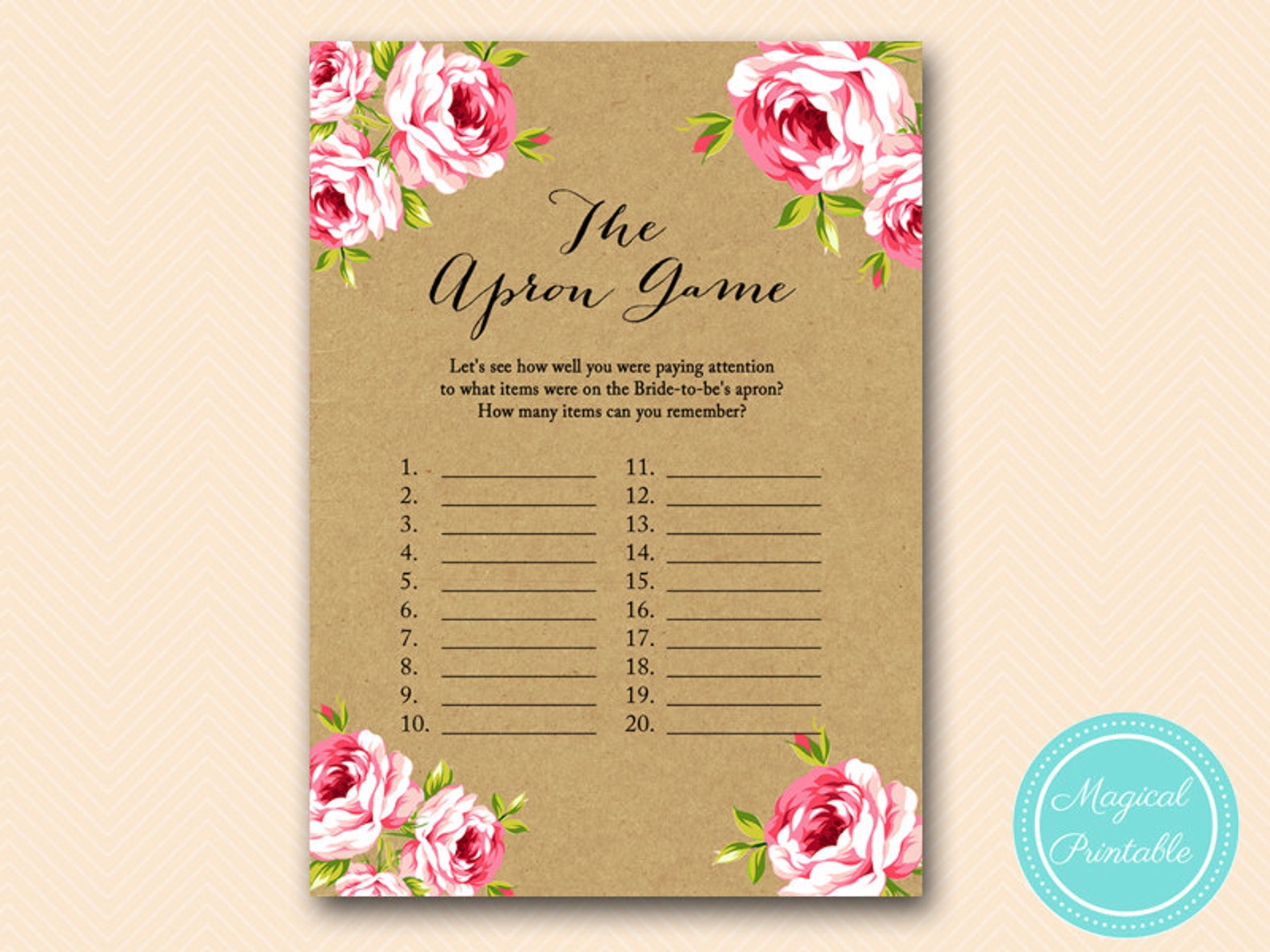 The Apron Game Bridal Shower Apron Game Floral Paper - Etsy