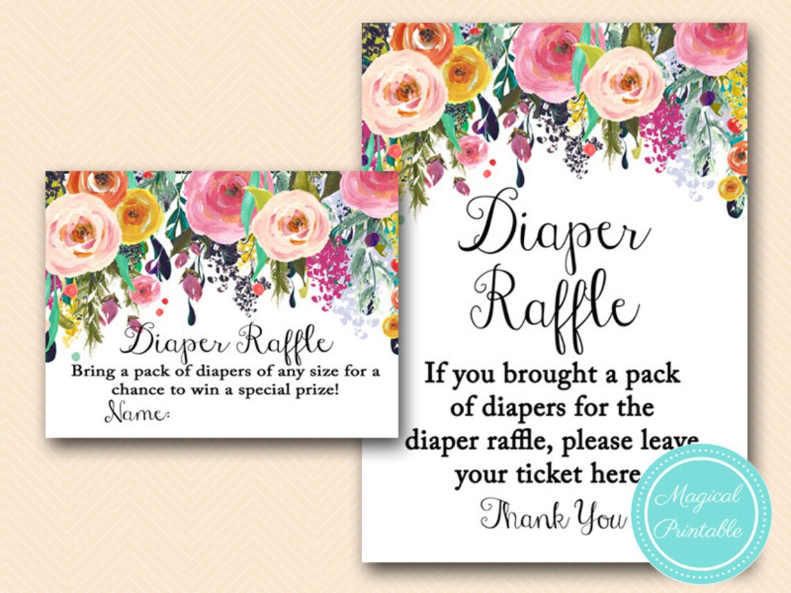 Diaper Raffle Cards and Sign Diaper Raffle Tickets Floral - Etsy