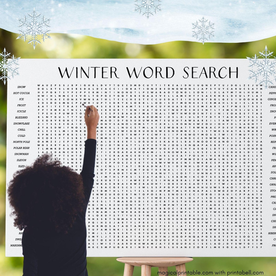 Giant Winter Word Search, Winter Christmas Game, Printable Xmas Word ...