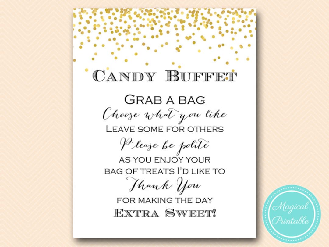 Gold Candy Buffet Sign, Candy Bar Sign, Grab a Bag of Treat Sign ...