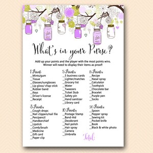 Purple Mason Jars Whats in Your Purse, Purse Game, Purse Hunt Game ...