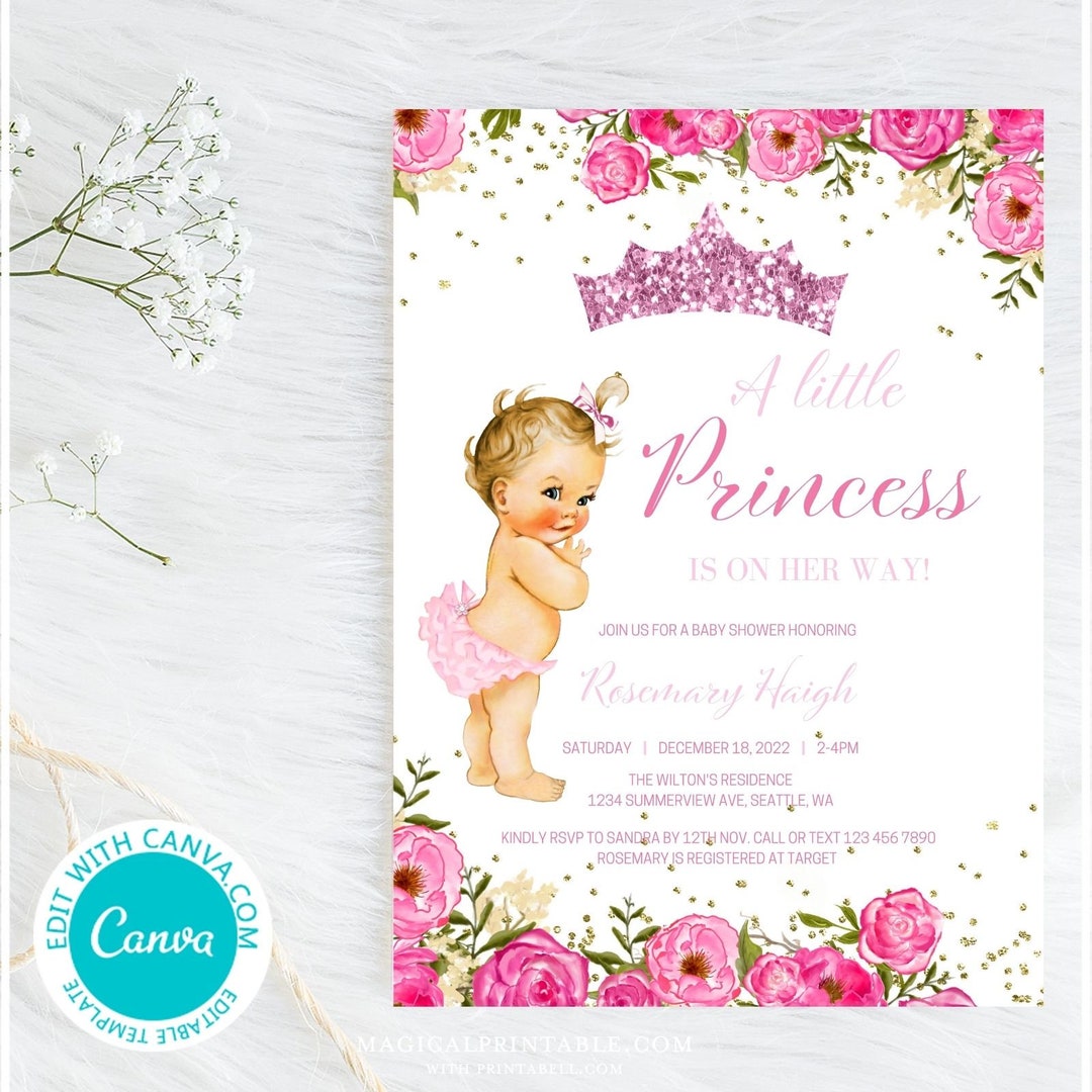 Editable Princess Baby Shower Invitations, Little Princess, Editable ...