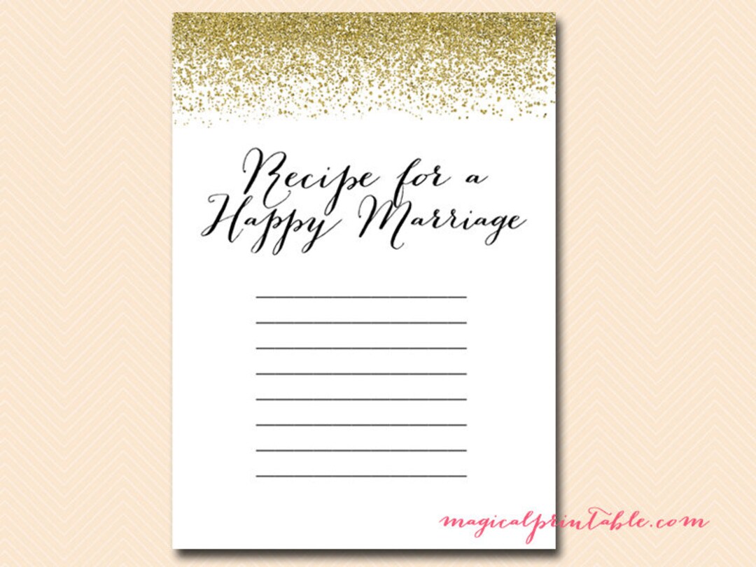 Recipe for a Happy Marriage Card, Gold Glitter Bridal Shower, Confetti ...