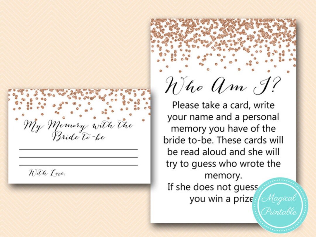 My Favorite Memory With Bride, Memory Lane, Who Am I Bridal Shower Game ...