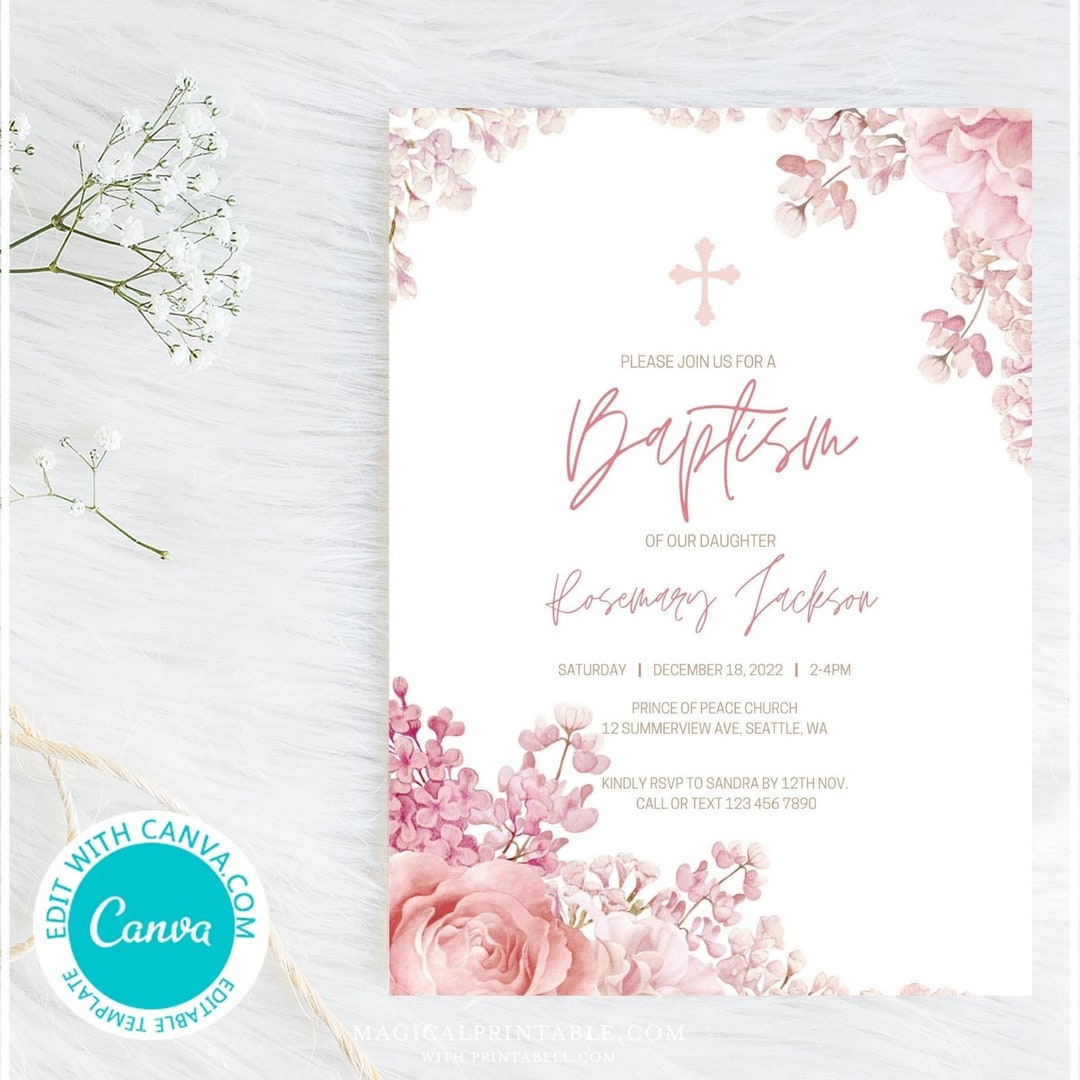 Editable Baptism Invitation, Baby Shower Invitation Template, Editable ...