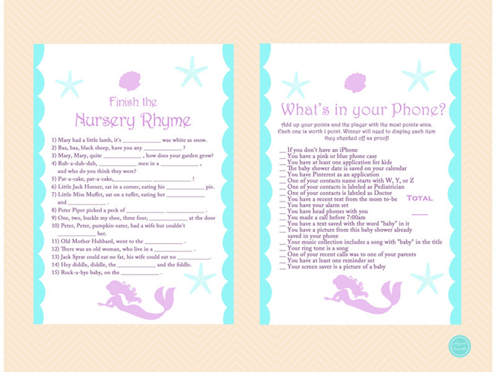 Instant Download Mermaid Baby Shower Games Beach Baby | Etsy