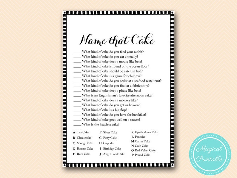 Name That Cake Name That Wedding Cake Cake Game Black and - Etsy