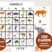 100x Animals Bingo Cards, Printable Birthday Party Bingo, Party Bingo ...