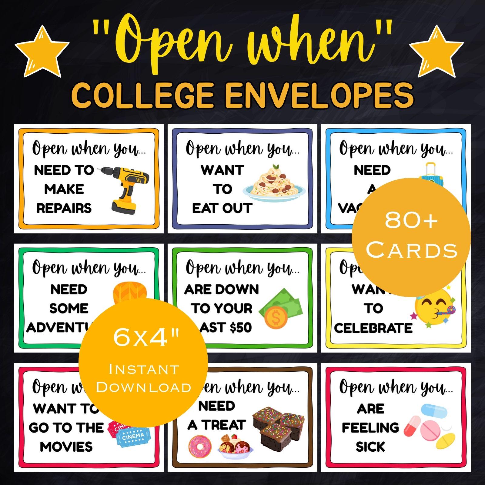 Open When College Envelopes, Printable, Open When Letters for College ...