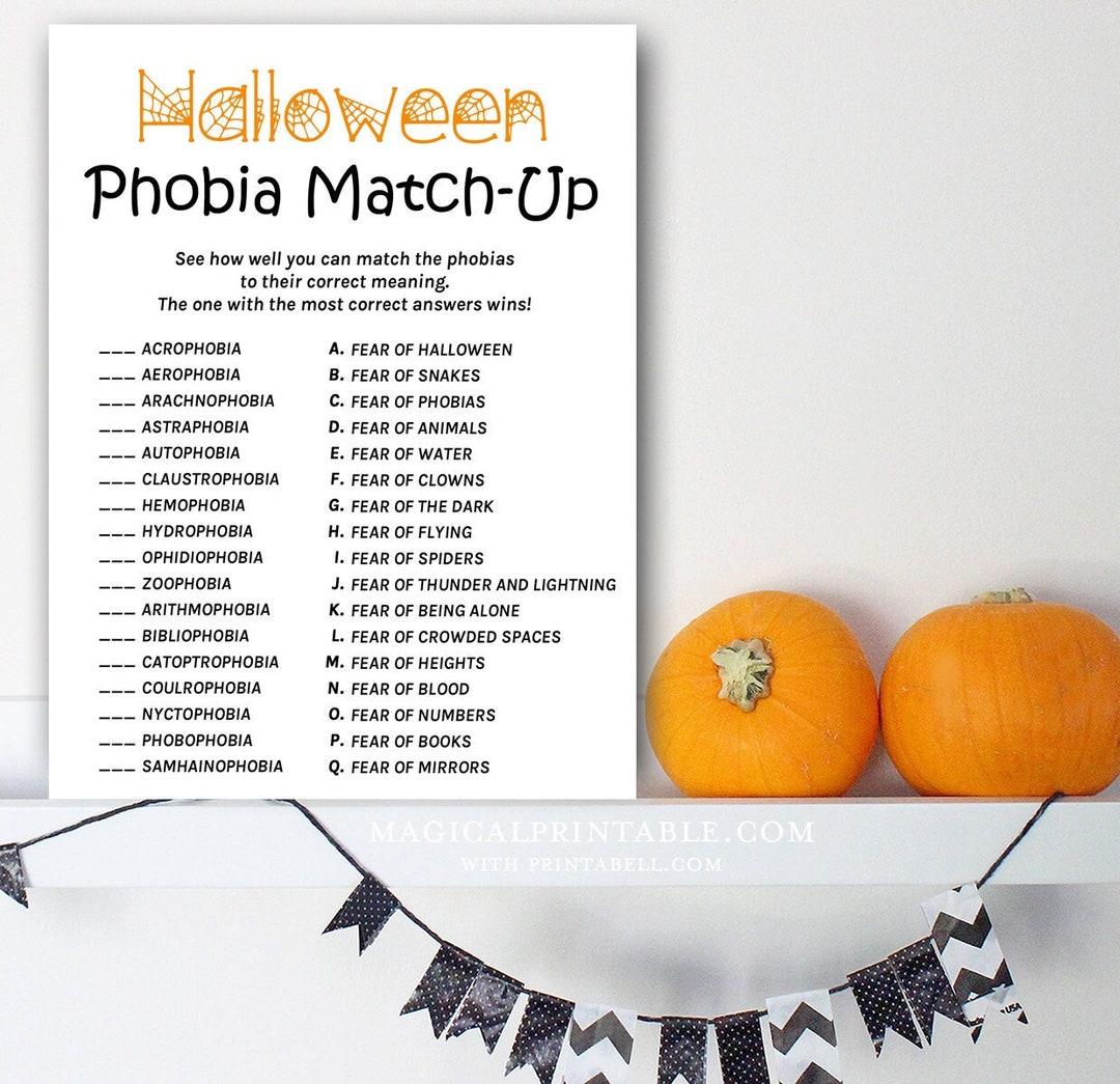 Halloween Phobia Match up Game. Halloween Party Game. Halloween ...