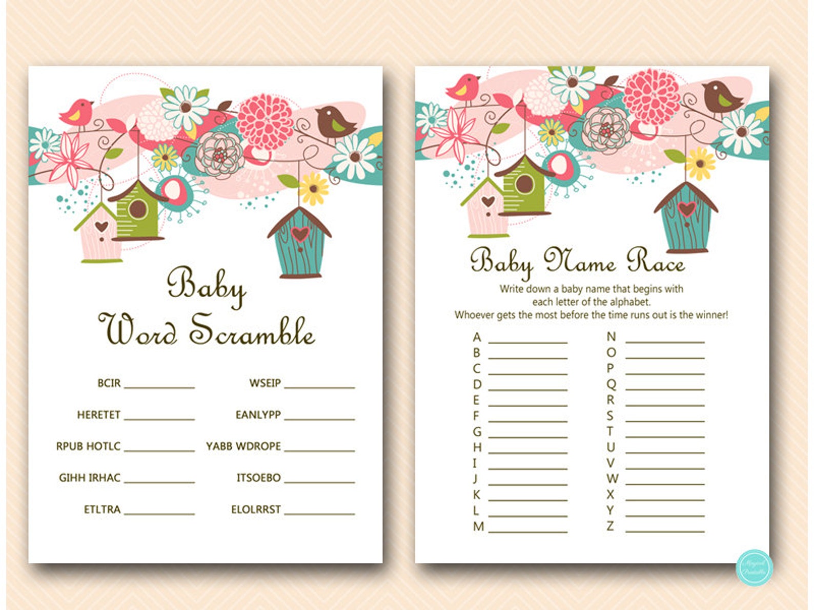 Birdhouse Baby Shower Games Printable Game Pack Bird Baby - Etsy
