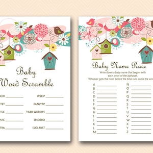 Birdhouse Baby Shower Games Printable Game Pack, Bird Baby Shower Games ...