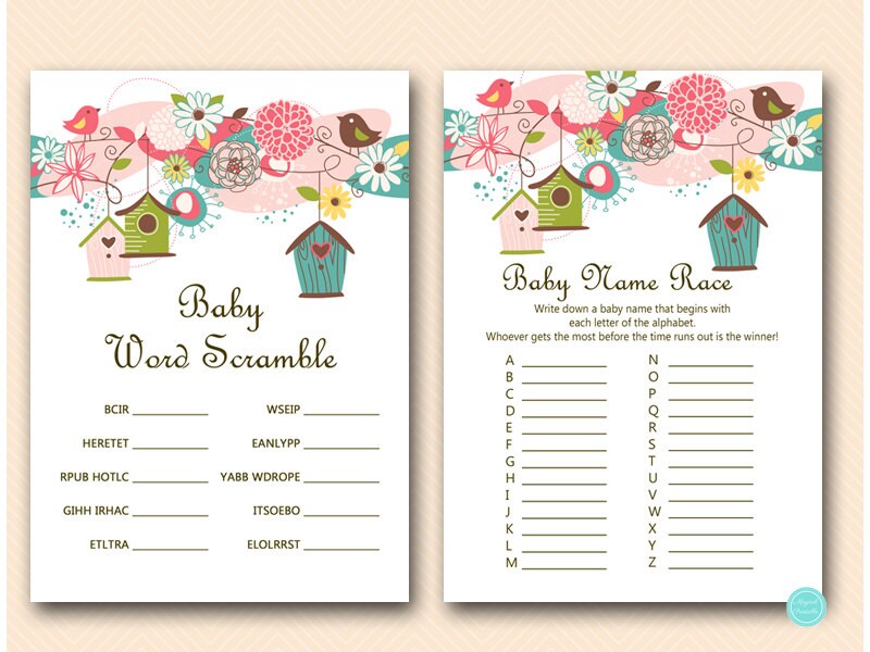 Birdhouse Baby Shower Games Printable Game Pack Bird Baby | Etsy