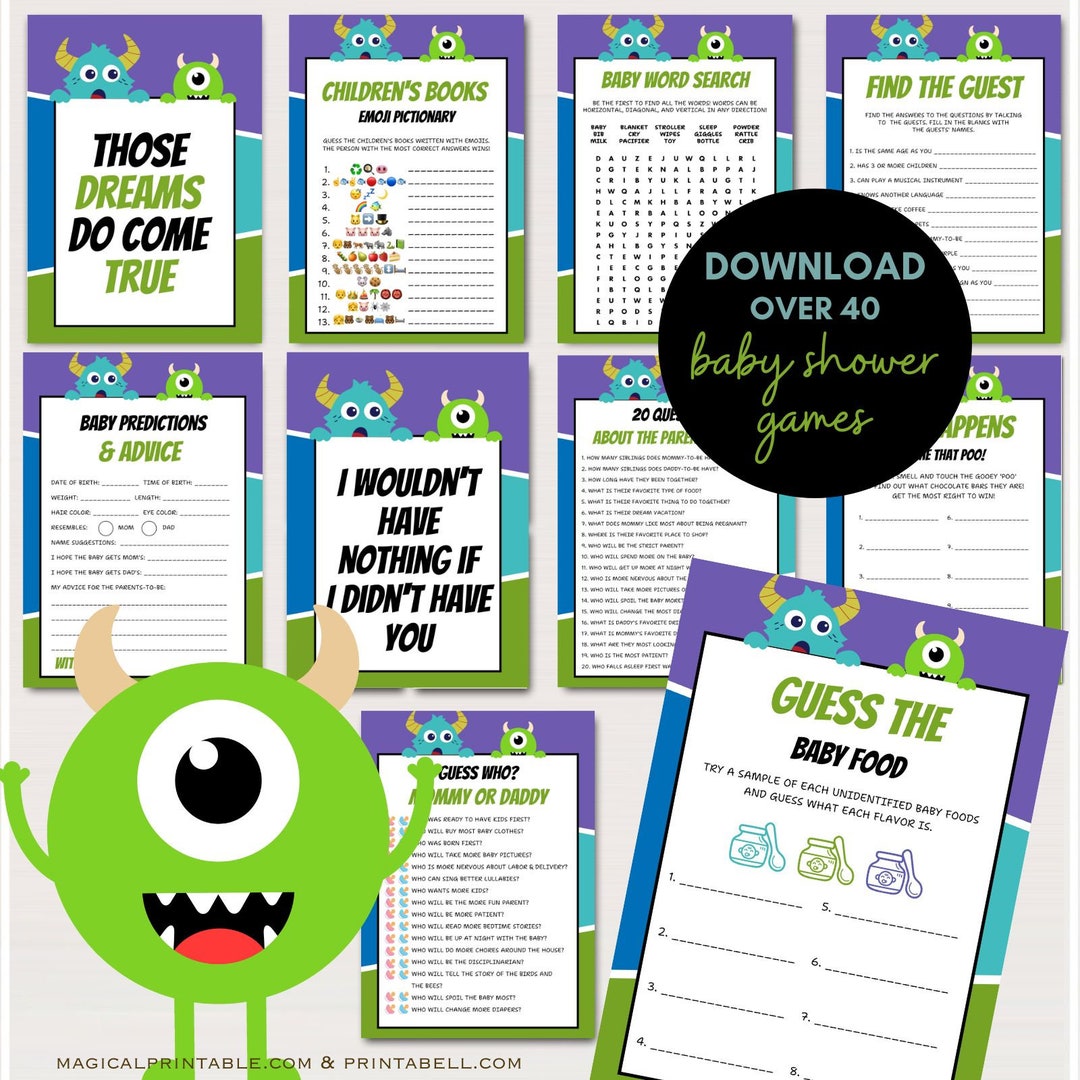 Monster Baby Shower Games Bundle, A Little Monster is on the Way Baby ...