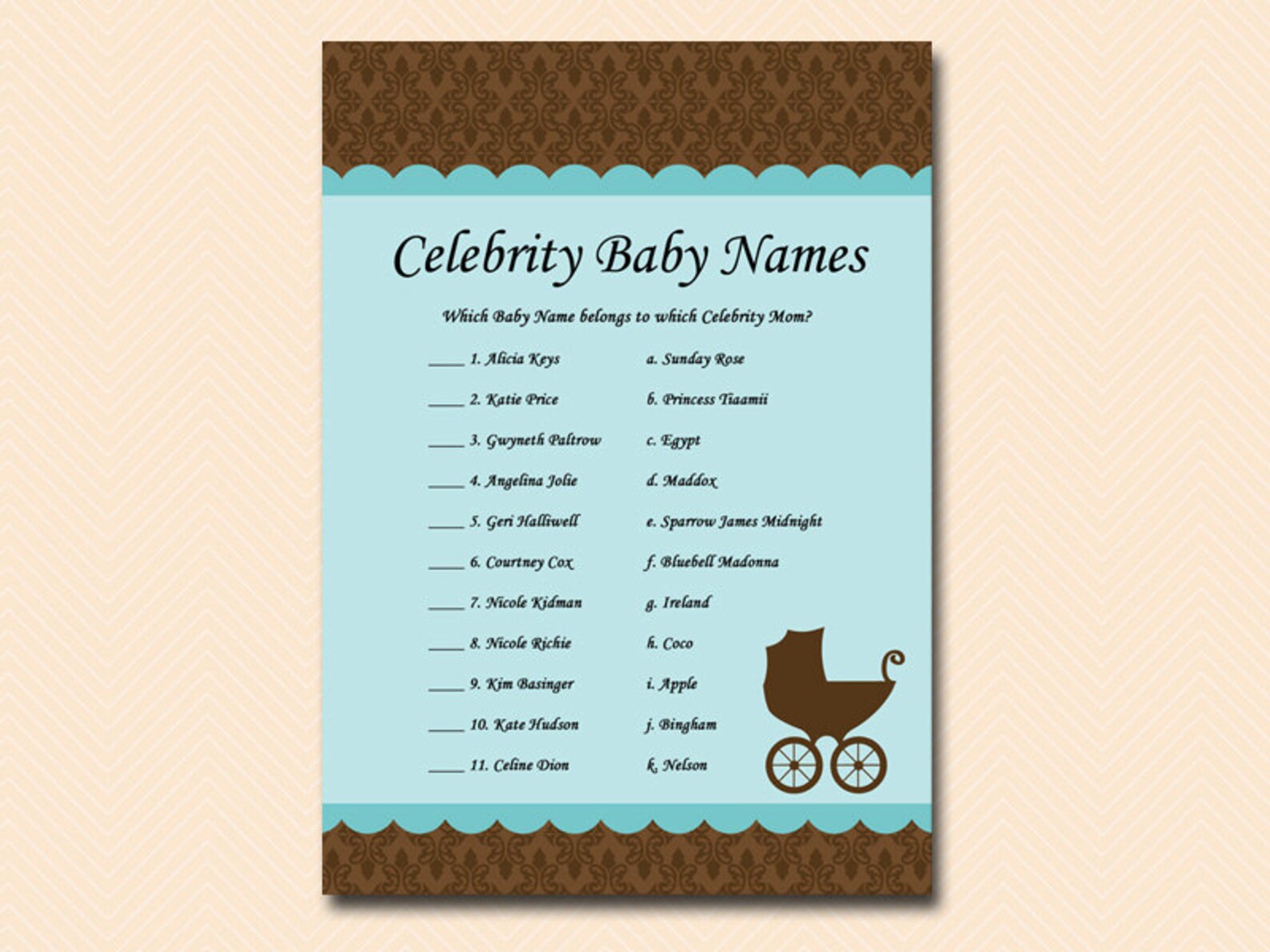 Celebrity Baby Names Celebrity Mom Game Celebrity Game Baby - Etsy